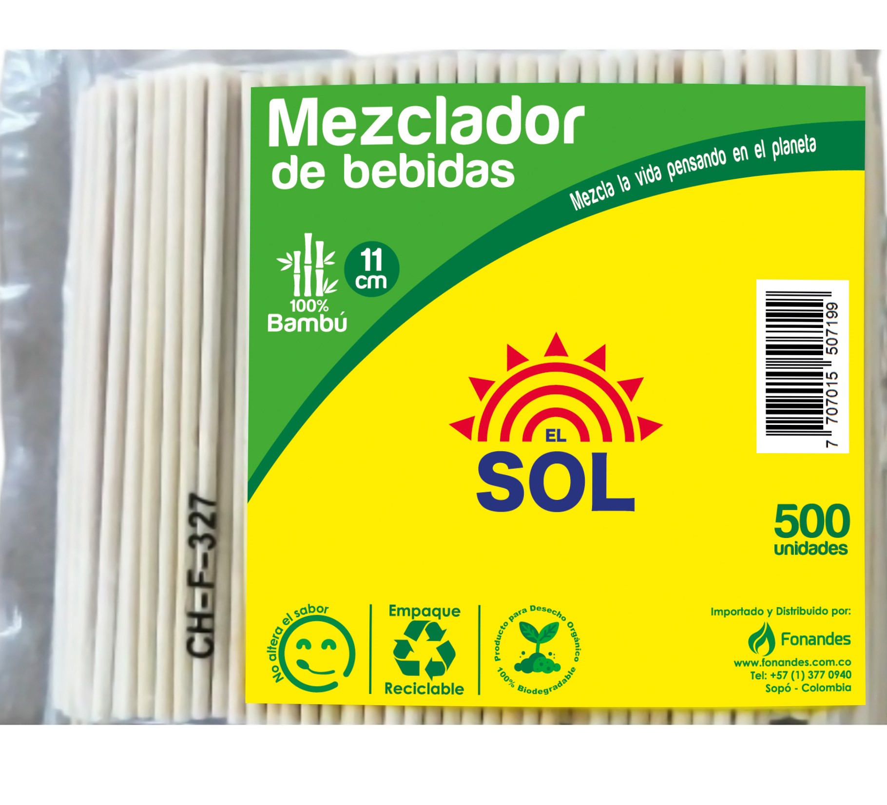 MEZCLADOR BAMBU 11CM x 500 UND EL SOL - Suministros e Impresos